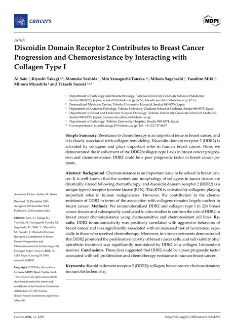 Pdf Discoidin Domain Receptor 2 Contributes To Breast Cancer Progression And Chemoresistance
