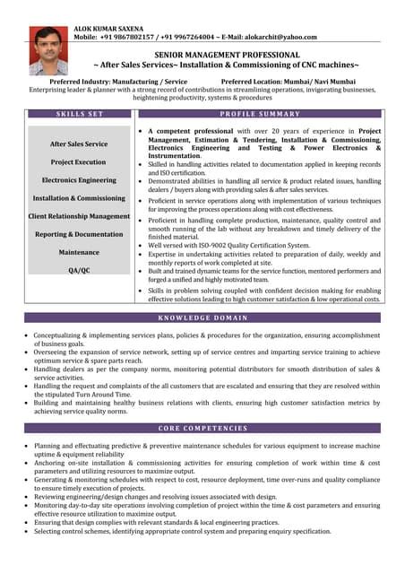 Resume Alok Saxena Cnc Electronics Engineer Pdf
