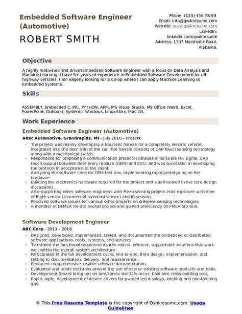 10 Embedded Software Engineer Resume Samples Templates For 2025