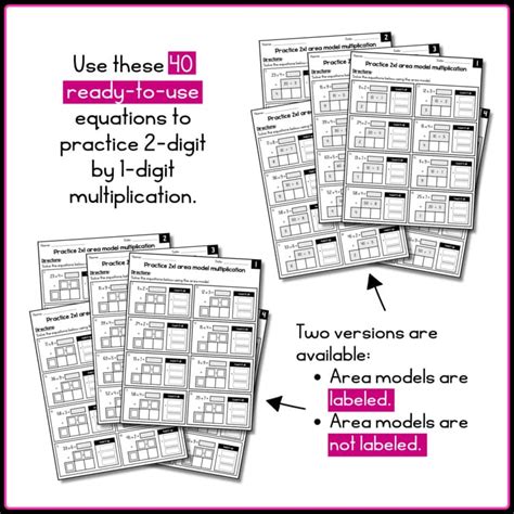 Area Model Multiplication Worksheets 2x1 Practice 2 Digit By 1 Digit