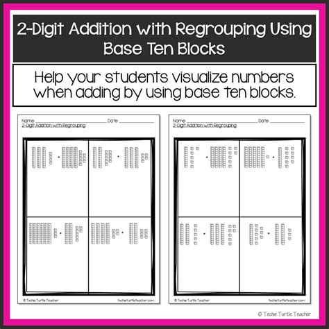 2 Digit Addition With Regrouping Bundle Base Ten Break Apart Number Line Made By Teachers