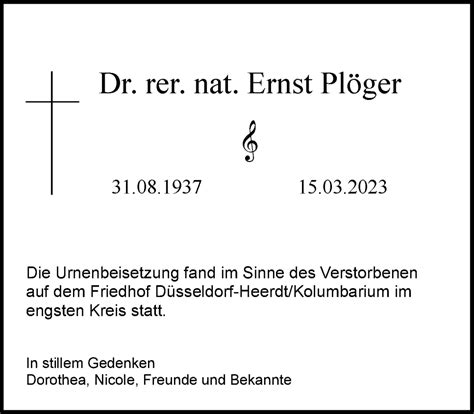 Alle Traueranzeigen Für Ernst Plöger Trauer Rp Online De