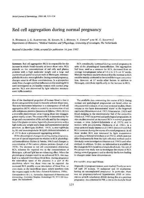 Pdf Red Cell Aggregation During Normal Pregnancy Dokumentips