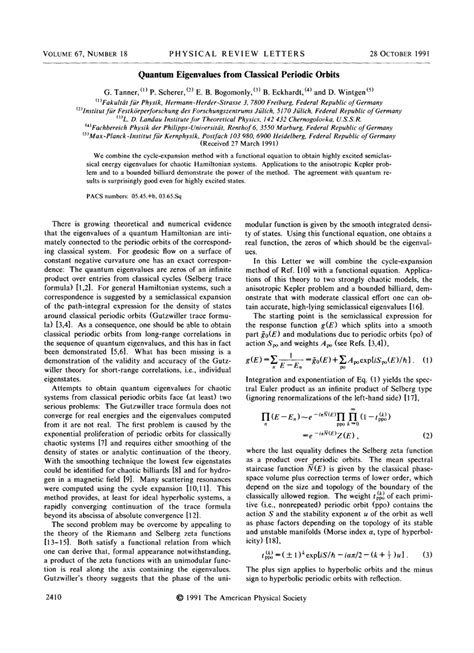 Pdf Quantum Eigenvalues From Classical Periodic Orbits