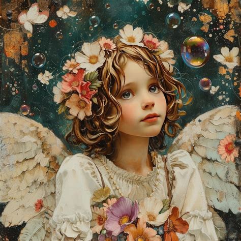 Premium Photo Cute Angel Wings Colorful Flowers Easter