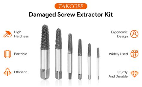 6 Pcs Broken Bolt Extractor Kit 3 22mm Screw Extractor Bit Damaged Bolt Easy Out Removing Tool