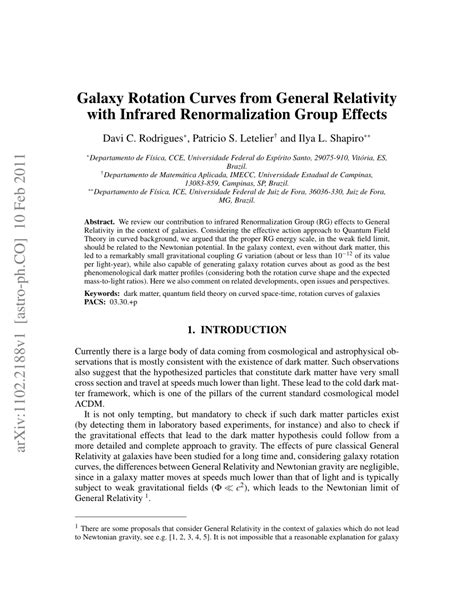 Pdf Galaxy Rotation Curves From General Relativity With Infrared Renormalization Group Effects