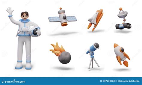 Astronaut Satellite Comet Shuttle Rover Rocket Telescope Stock Vector Illustration Of