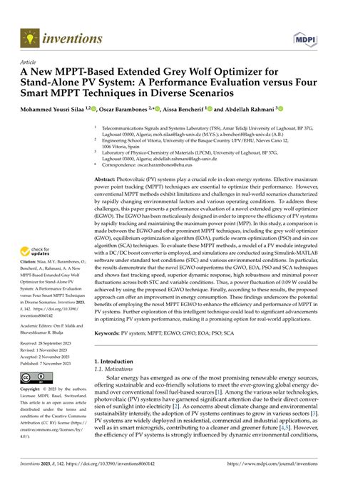 Pdf A New Mppt Based Extended Grey Wolf Optimizer For Stand Alone Pv