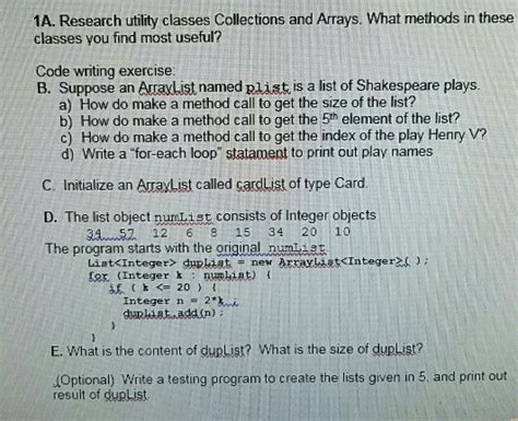 Solved 1a Research Utility Classes Collections And Arrays