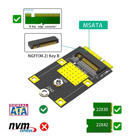 M.2 B Key to mSATA Adapter Card Riser NGFF M.2 SATA-Bus SSD to mSATA ...