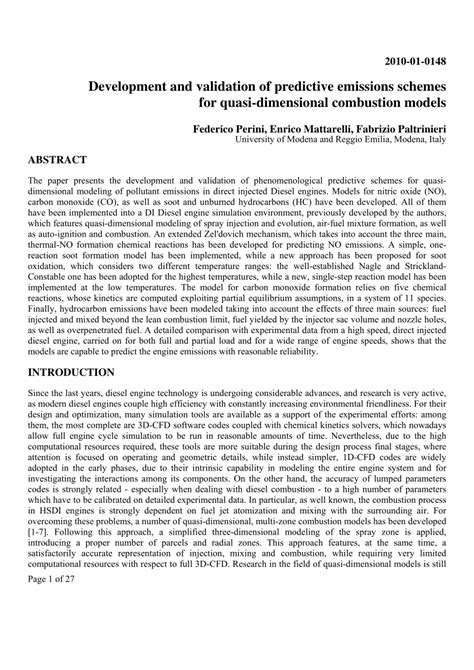 Pdf Development And Validation Of Predictive Emissions Schemes For Quasi Dimensional