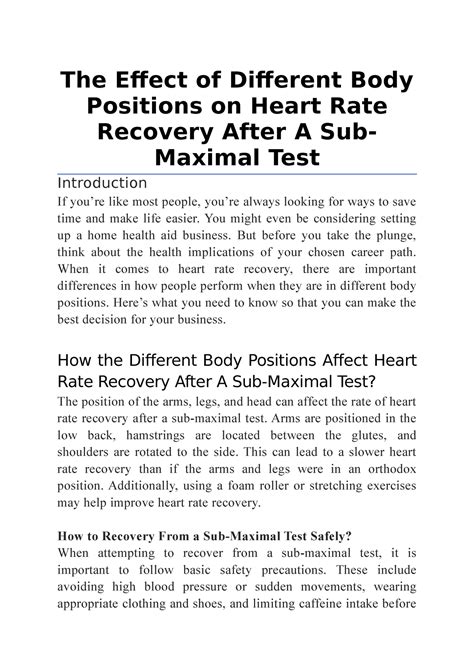 The Effect Of Different Body Positions On Heart Rate Recovery After A Sub Maximal Test The