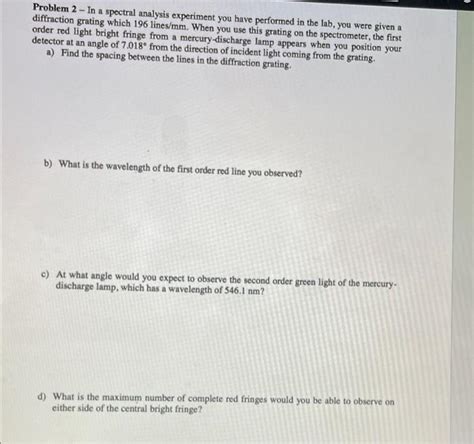 Solved Problem In A Spectral Analysis Experiment You Chegg