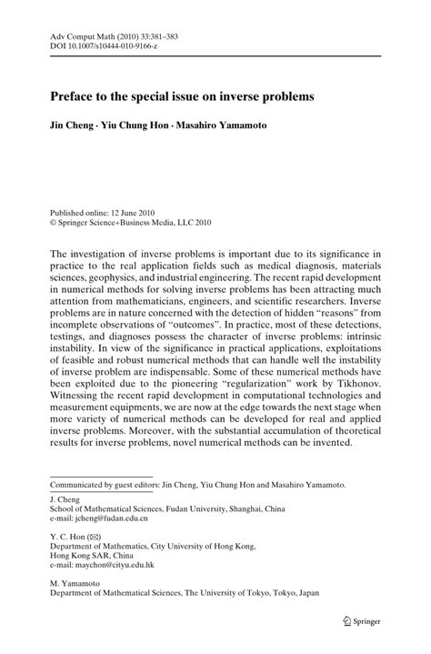 Pdf Preface To The Special Issue On Inverse Problems