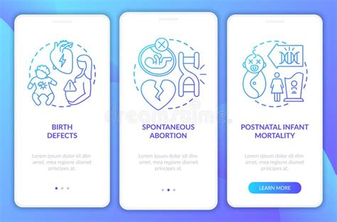 Genetic Defects Results Navy Onboarding Mobile App Page Screen With Concepts Stock Vector