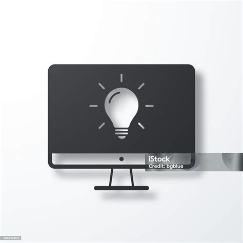 전구가 있는 데스크탑 컴퓨터 흰색 배경에 그림자가 있는 아이콘 3차원 형태에 대한 스톡 벡터 아트 및 기타 이미지 3차원 형태 개념 검은색 Istock