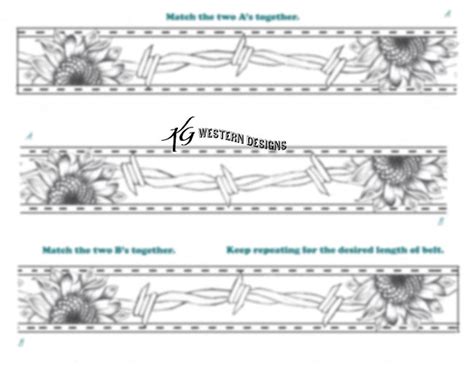 Leather Belt Tooling Pattern Sunflower And Barbwire Design Pattern