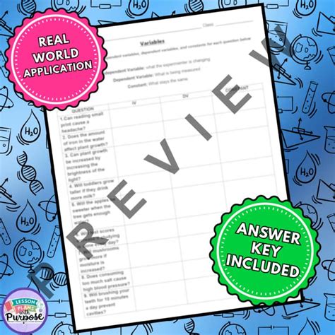 Identifying Variables Science Worksheet Grades 6 8 Scientific Method