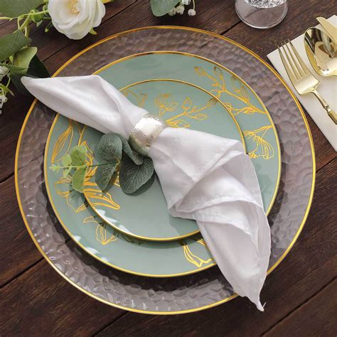 Plastic Round Floral Dinner Dessert Plates 8 10 Dusty Sage Green