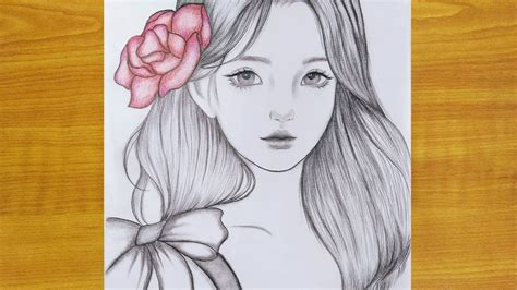 Girl With Flowers In Hair Drawing