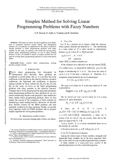 Pdf Simplex Method For Solving Linear Programming Problems With Fuzzy