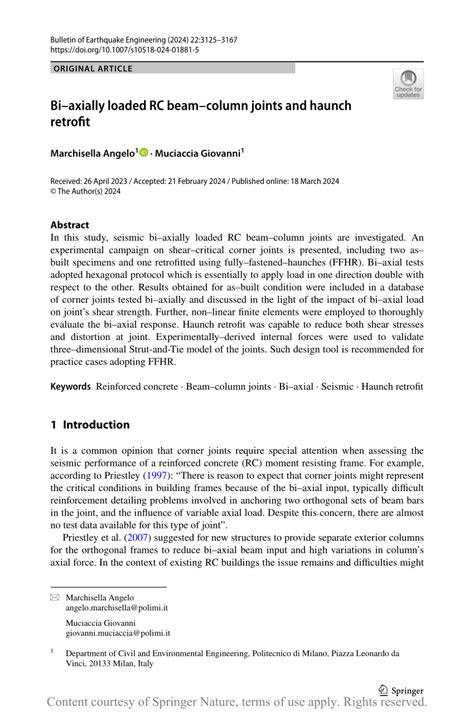 pdf bi axially loaded rc beam column joints and haunch retrofit