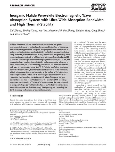 Pdf Inorganic Halide Perovskite Electromagnetic Wave Absorption System With Ultra‐wide