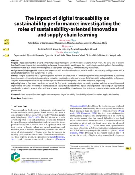 Pdf The Impact Of Digital Traceability On Sustainability Performance