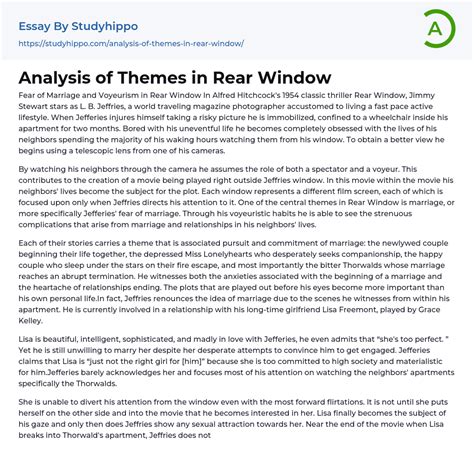 Analysis Of Themes In Rear Window Essay Example