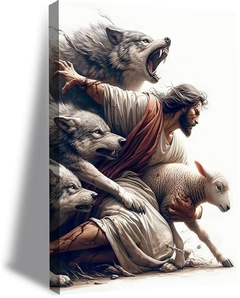 Jesus And Lamb Canvas Wall Art Jesus Saves The Lost Lamb Wall Decor Christian