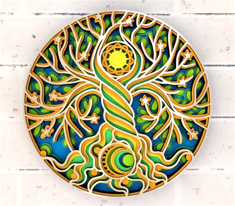 Tree Of Life Sun And Moon D Mandala SVG Files Day And Night Svg Papercut For Cutting SVG Files