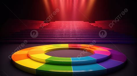 배경 배경에 원형 계단과 화려한 스포트라이트가 있는 타원형 무대 3d 그림 무지개 Lgbtq 단계 고화질 사진 사진 영국 파운드 배경 일러스트 및 사진 무료 다운로드