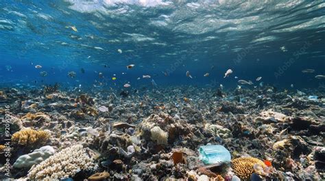 Impact Of Ocean Pollution On Coral Reefs With Murky Water Damaged