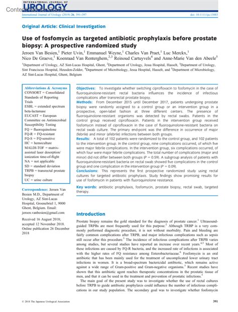 Use Of Fosfomycin As Targeted Antibiotic International Journal Of Urology