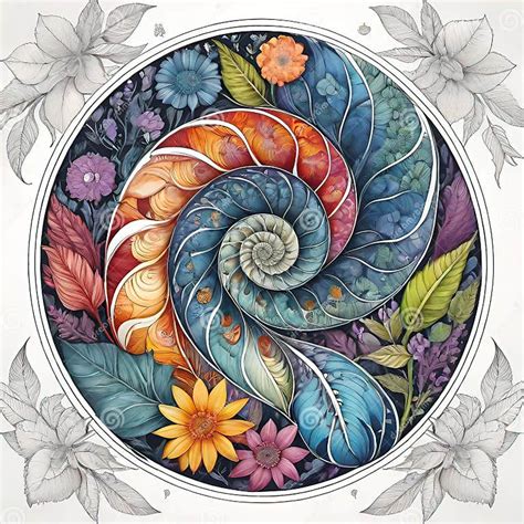 Fibonacci Sequence Circular Spiral Illustration For Adults Beautiful