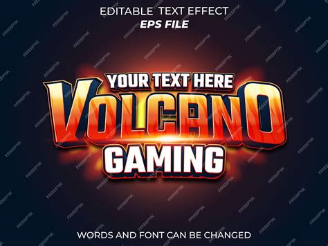 화산 게임 텍스트 효과 글 편집 가능한 타이포그래피 게임 터 템플릿을 위한 3d 텍스트 프리미엄 벡터