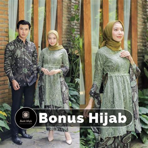 Jual Ada Jumbo Kebaya Batik Couple Meca Tunik Army Hijau Sage