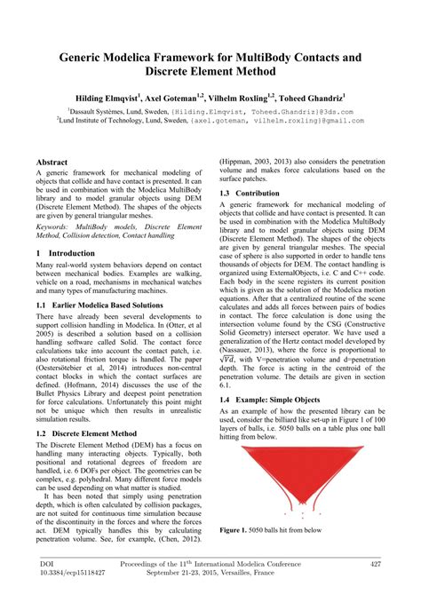 Pdf Generic Modelica Framework For Multibody Contacts And Discrete