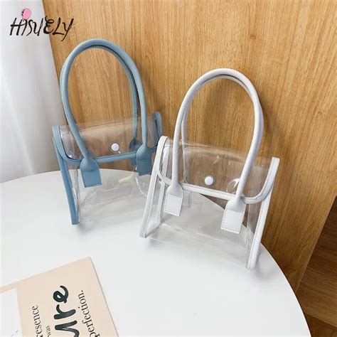 뉴 트랜드 여성 여름 해변 핸드백 가방 숙녀 방수 투명 토드 여성 여름 젤리 미니 복주머니 메신저 가방 크로스 바디탑 핸드백 Aliexpress