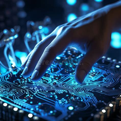Finger Touching Electronic Circuit Board Technology And Innovation Concept Stock Illustration