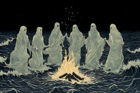 Ghosts Dancing Around A Fire In The Sea Premium Ai Generated Image
