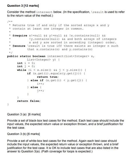 Solved Question 3 12 Marks Consider The Method Intersect
