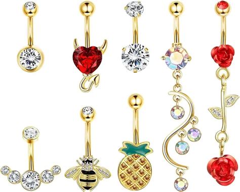 Dropship 8pcs Dangle Belly Button Bar For Women Stainless Cute Navel