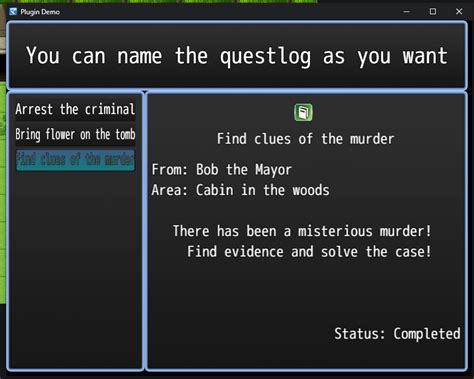 Version Two New Plugin Commands RPG Maker MZ Plugin QuestLog By WinterDream Games Creator