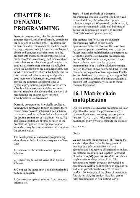 Dynamic Programming Chapter 16 Dynamic Programming Dynamic