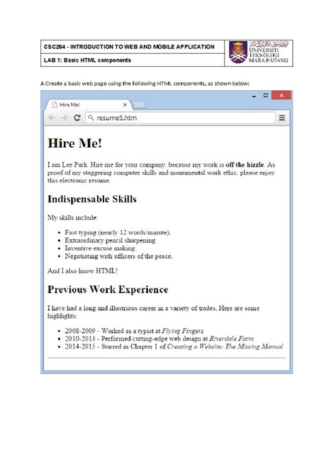 Lab1 Basic Html Components Csc264 Introduction To Web And Mobile