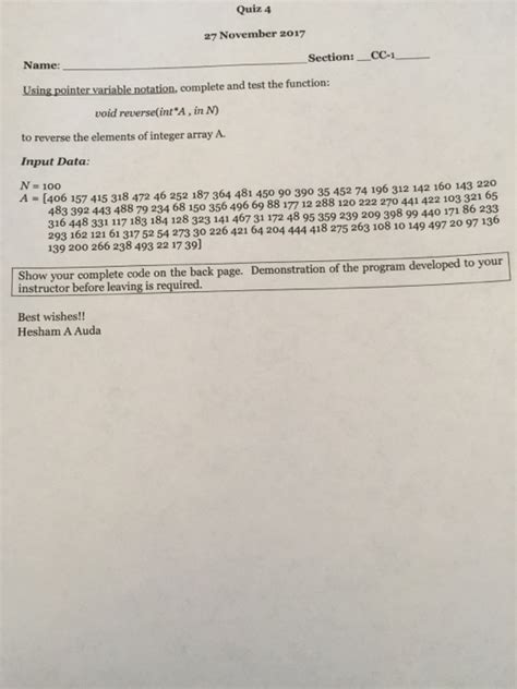 Solved Quiz 4 27 November 2017 Name Section Cc 1 Using