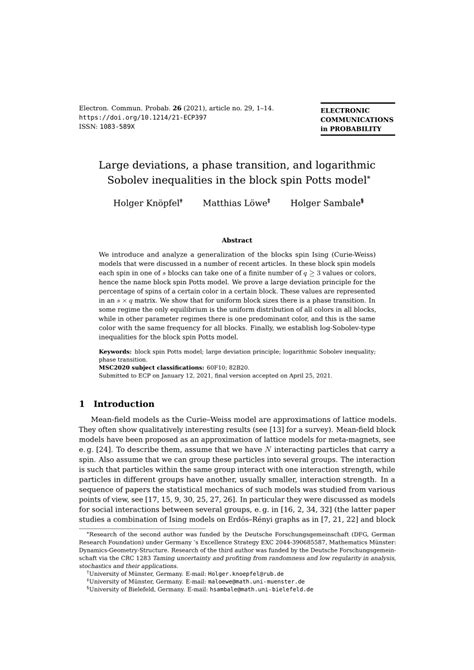 Pdf Large Deviations A Phase Transition And Logarithmic Sobolev Inequalities In The Block