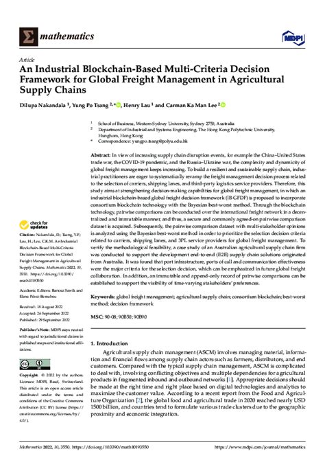 Pdf An Industrial Blockchain Based Multi Criteria Decision Framework For Global Freight